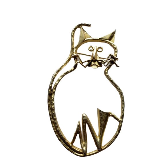 Unbranded | Jewelry | Vintage Big Fat Cat Gold Tone Brooch Outline ...